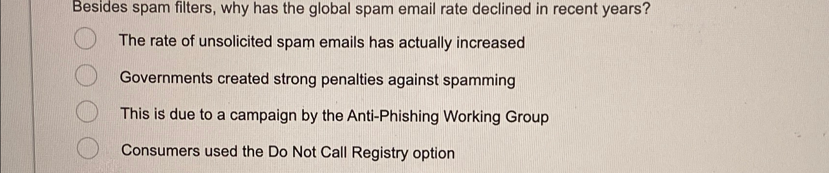 Solved Besides spam filters, why has the global spam email | Chegg.com