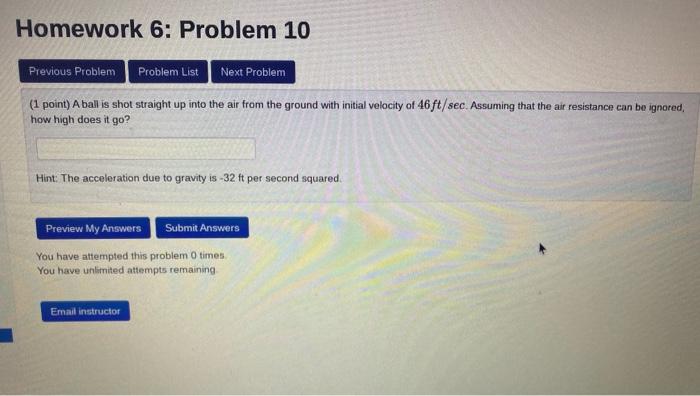 Solved Homework 6 Problem 10 Previous Problem Problem List
