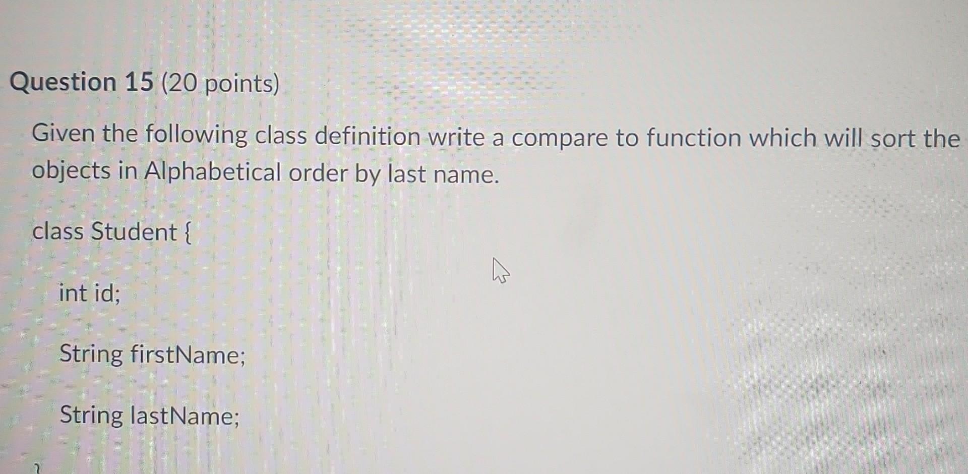 Solved Question 15 (20 points) Given the following class | Chegg.com