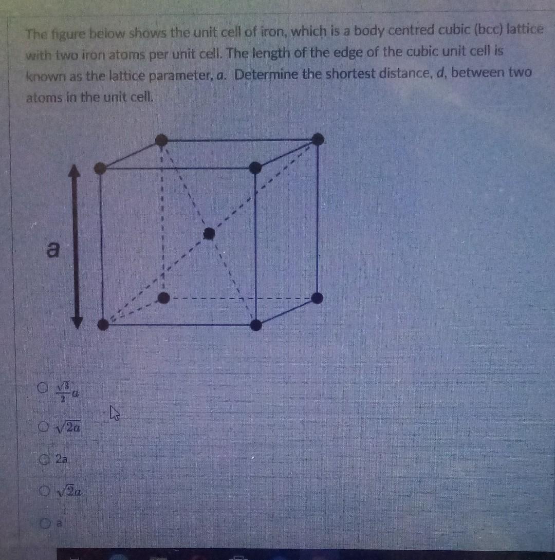 Solved The figure below shows the unit cell of iron, which | Chegg.com