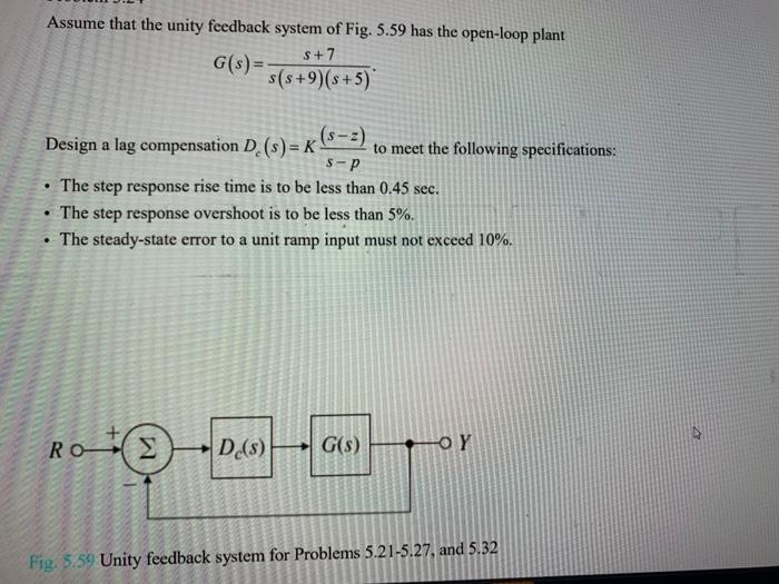 Solved Assume that the unity feedback system of Fig. 5.59 | Chegg.com
