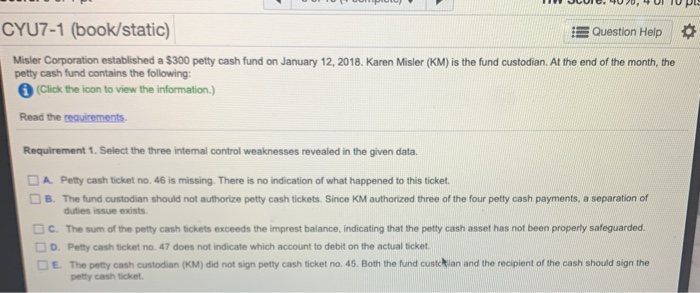 Solved CYU7-1 (book/static) E Question Help Misler | Chegg.com