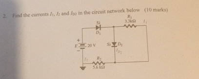 Solved Find the currents I1,I2 ﻿and ID2 ﻿in the circuit | Chegg.com