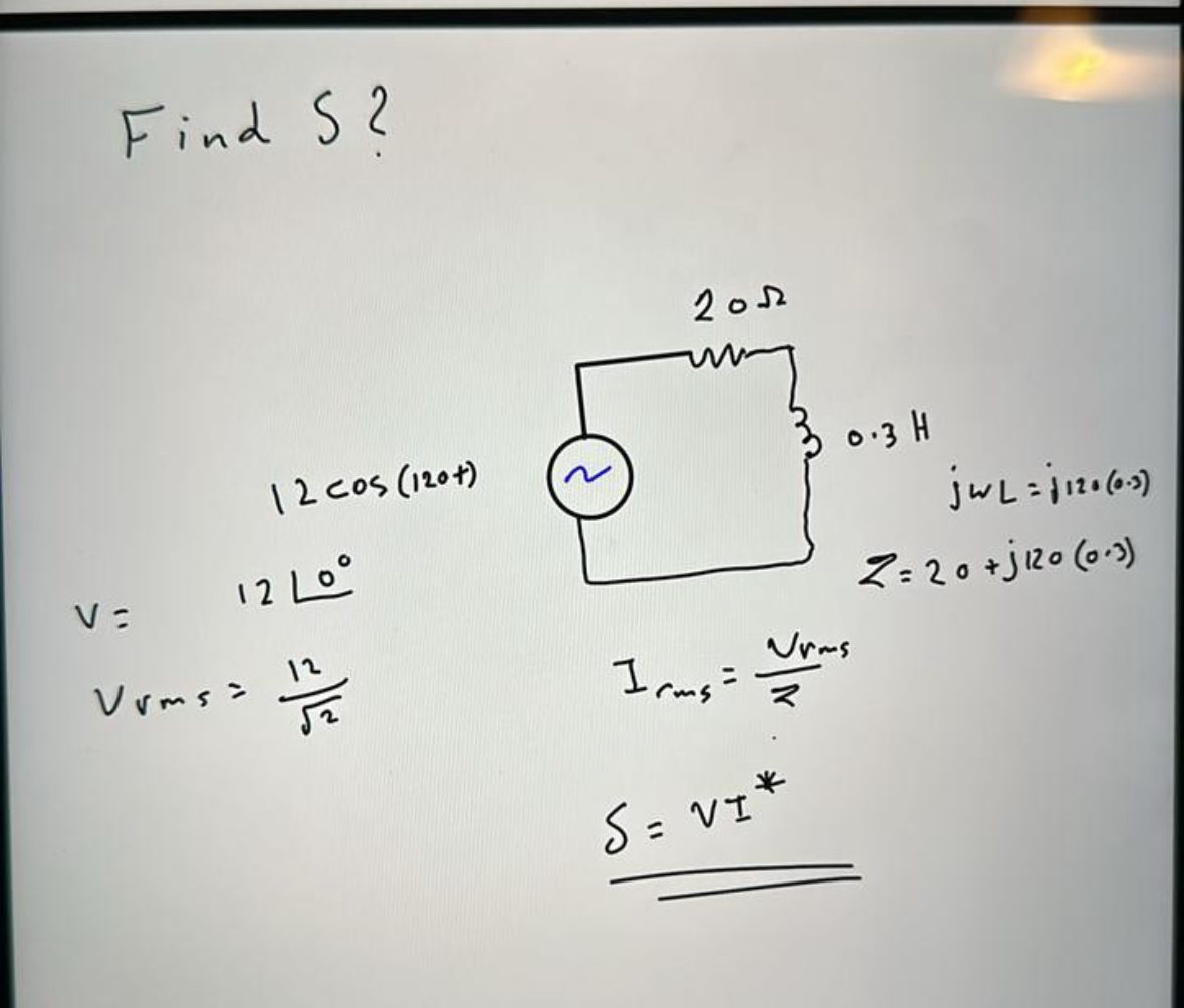 Solved Find S?12cos(120t)V=,120°Vrms =1222Irms =Vrms2δ=VI** | Chegg.com