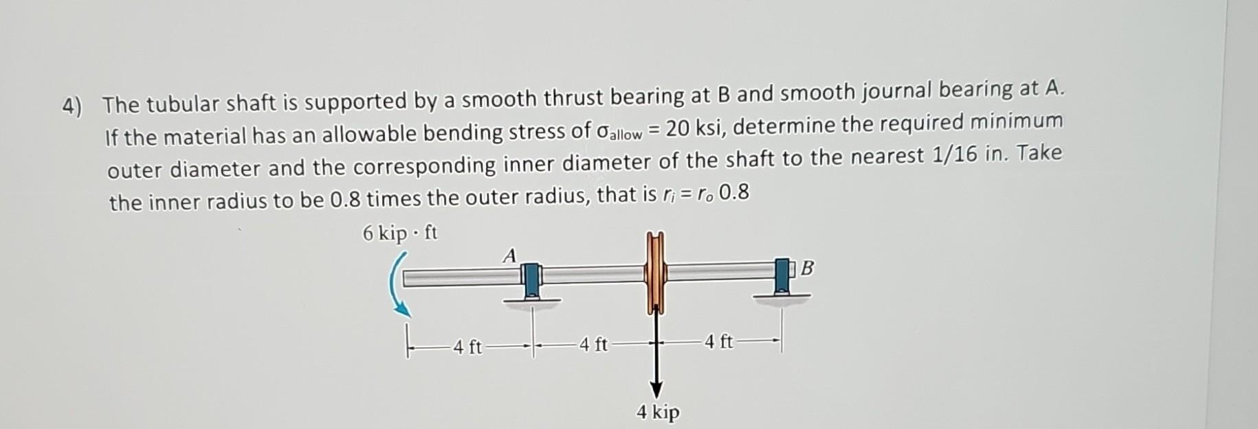 Solved 4) The tubular shaft is supported by a smooth thrust | Chegg.com