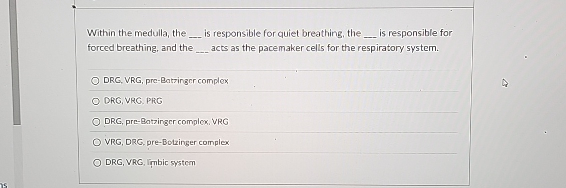 Solved Within the medulla, the q, ﻿is responsible for quiet | Chegg.com