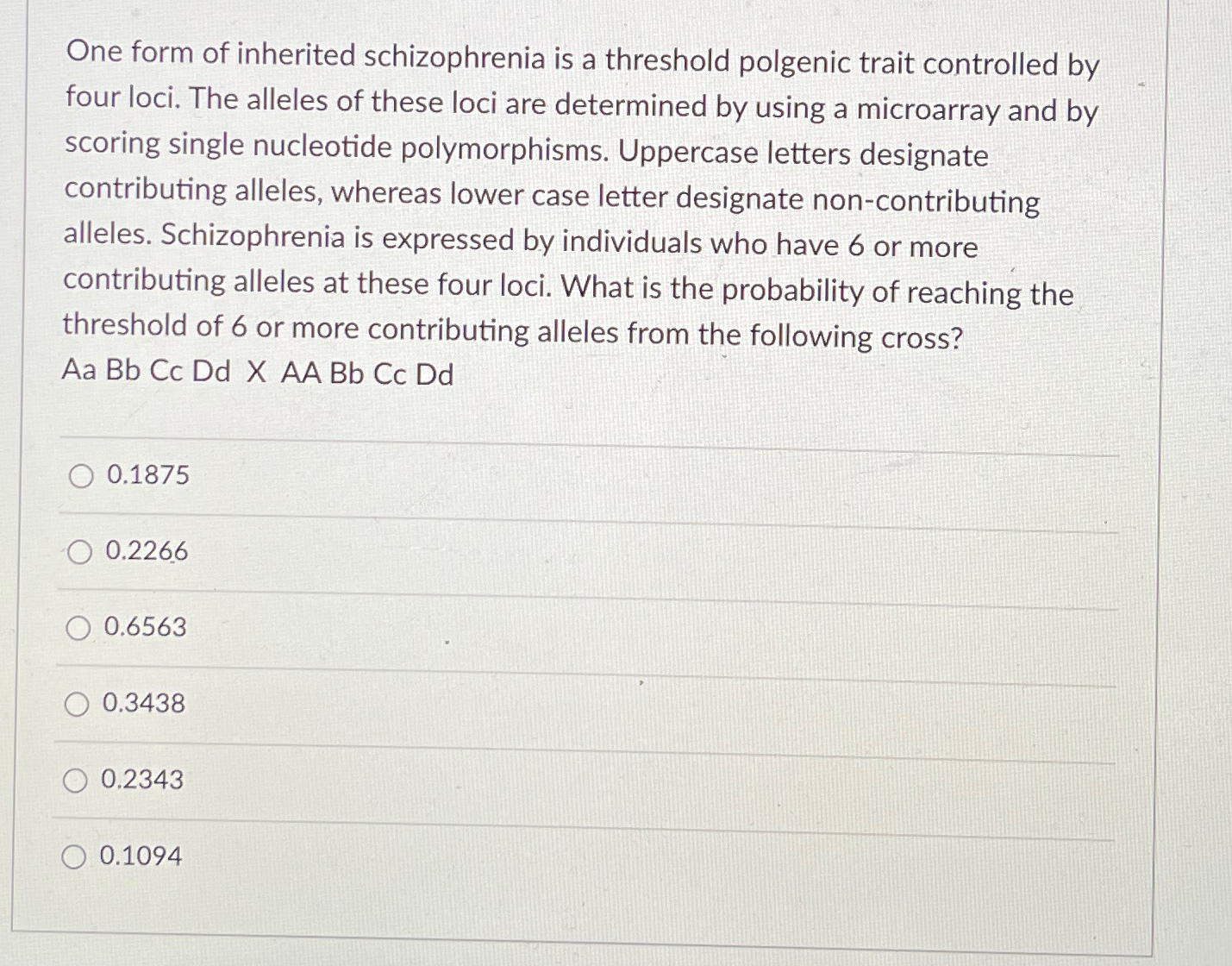 Solved One form of inherited schizophrenia is a threshold | Chegg.com