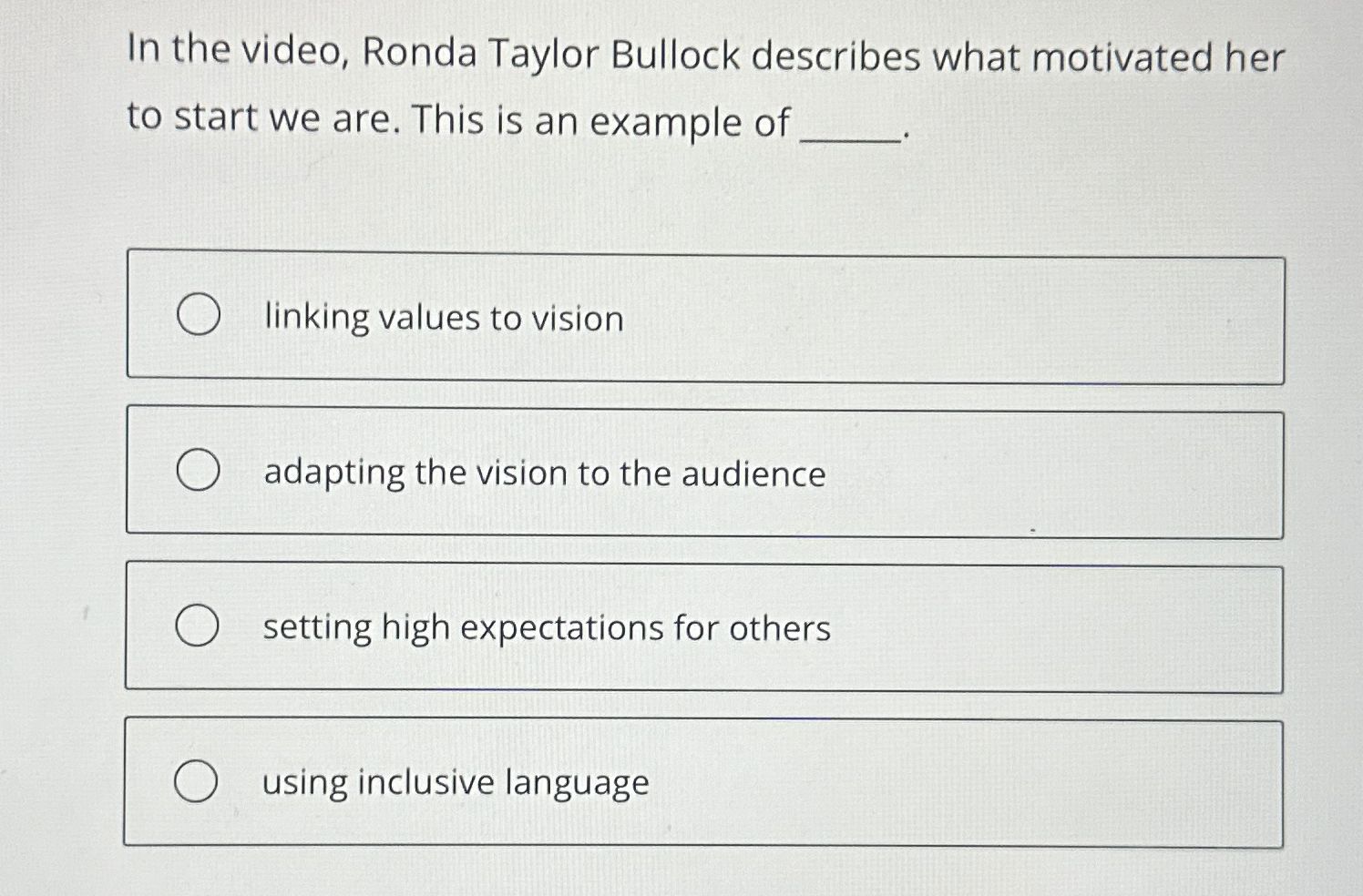 Solved In the video, Ronda Taylor Bullock describes what | Chegg.com