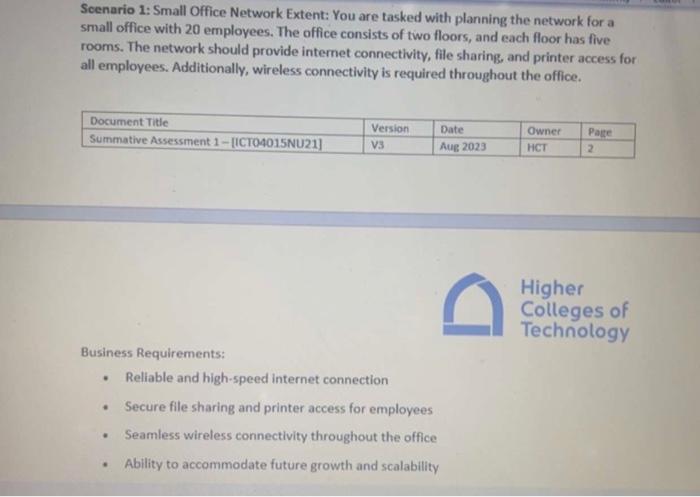 Solved Scenario 1 Small Office Network Extent You Are