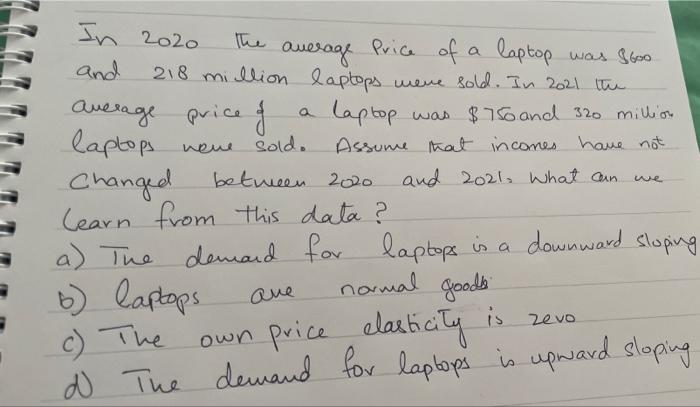 Solved the о a In 2020 average Price of a laptop was 360o | Chegg.com