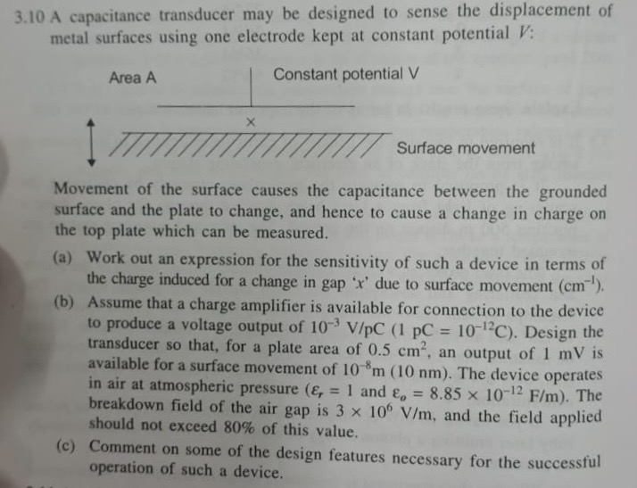 Solved 3.10 ﻿A capacitance transducer may be designed to | Chegg.com
