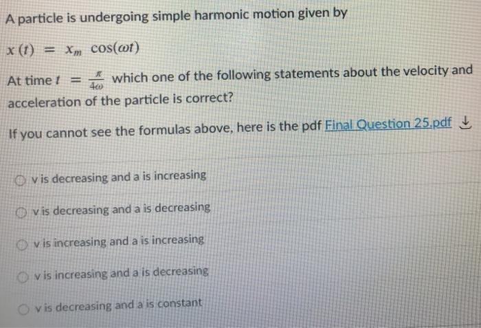 Solved A particle is undergoing simple harmonic motion given | Chegg.com