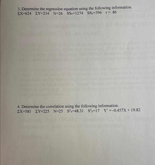 Solved 3. Determine the regression equation using the | Chegg.com