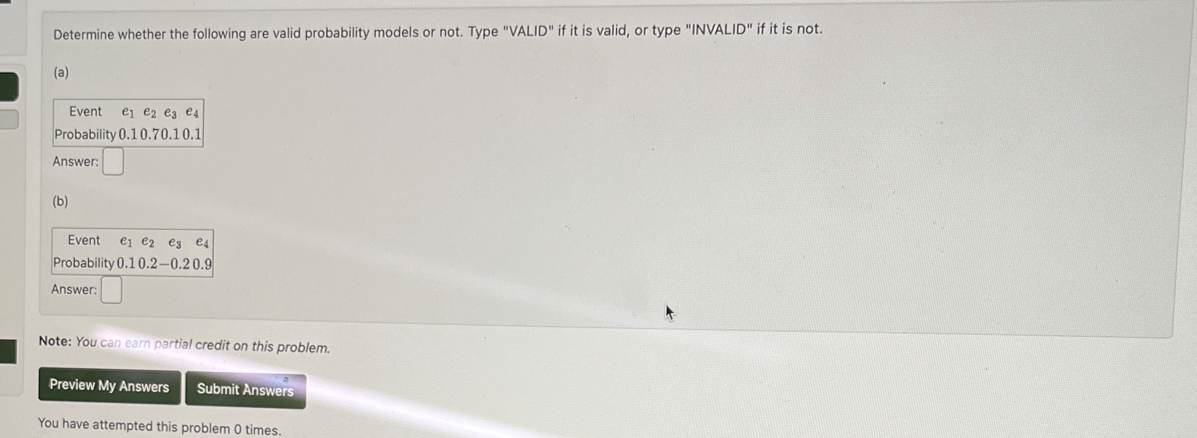 Solved Determine whether the following are valid probability | Chegg.com