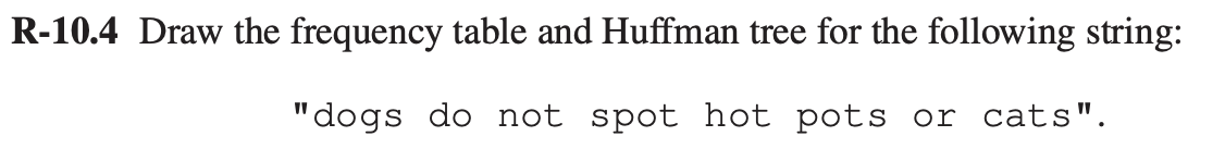 Solved R-10.4 ﻿Draw the frequency table and Huffman tree for | Chegg.com
