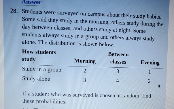 Solved Answer 28. Students were surveyed on campus about | Chegg.com