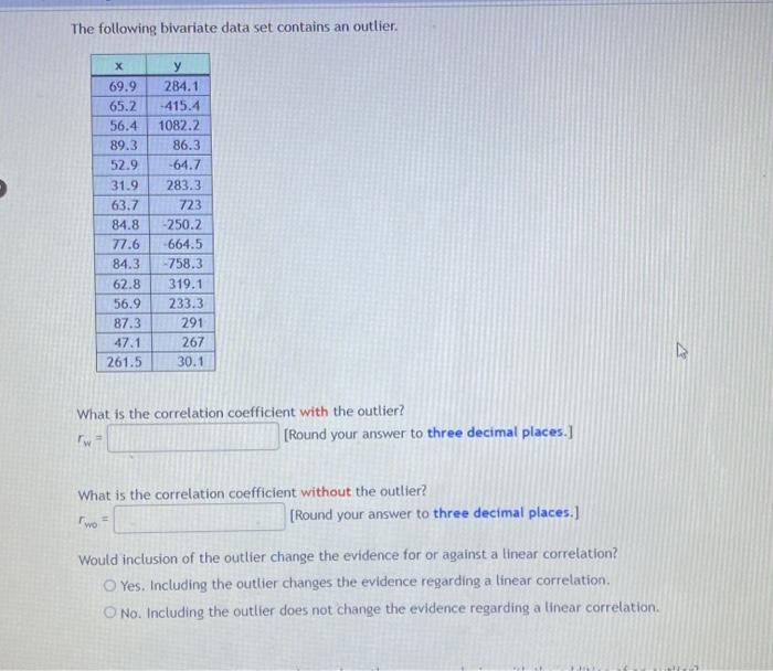 Solved The Following Bivariate Data Set Contains An Outlier