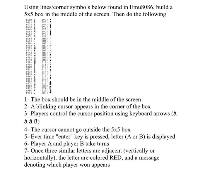 Solved Using lines/corner symbols below found in Emu8086, | Chegg.com