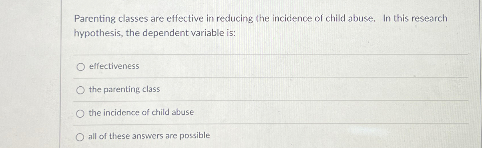 Solved Parenting classes are effective in reducing the | Chegg.com