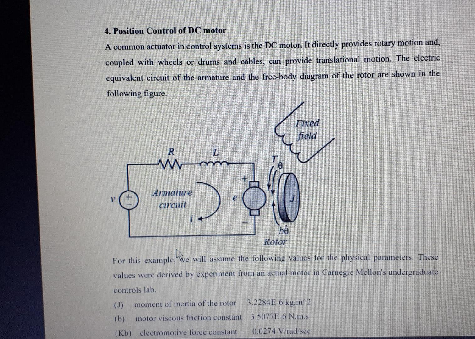 Solved 4. Position Control of DC motor A common actuator in | Chegg.com