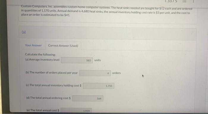 Solved 133/5 = Custom Computers, Inc. assembles custom home | Chegg.com