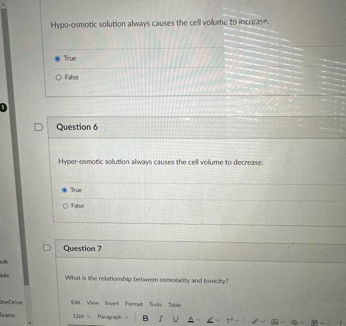 Solved Hypo-osmotic solution always causes the cell volume | Chegg.com