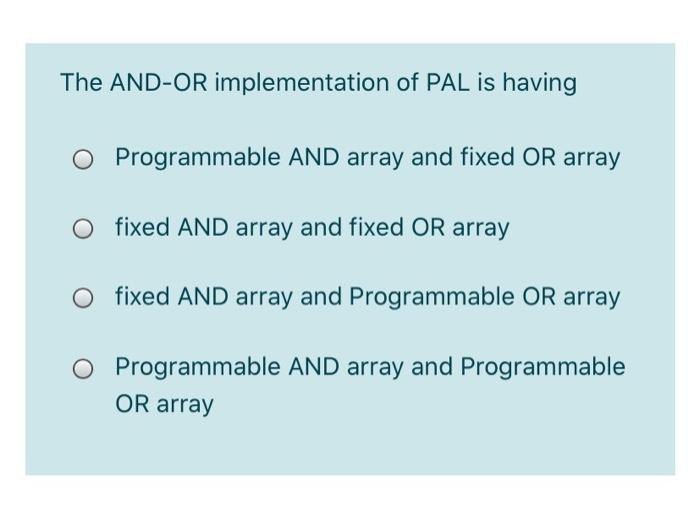 Solved The AND-OR implementation of PAL is having O | Chegg.com
