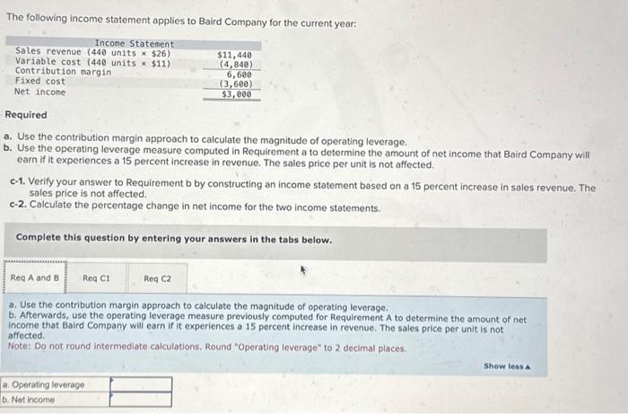 Solved The following income statement applies to Baird | Chegg.com