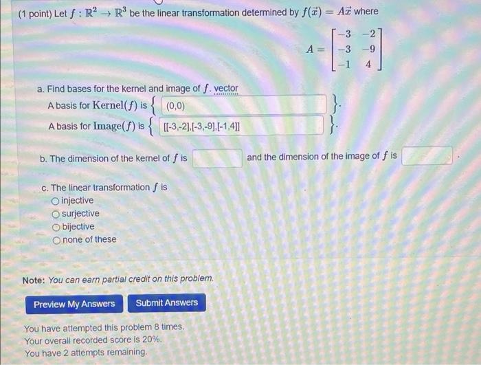Solved (1 point) Let f: R → Rbe the linear transformation | Chegg.com