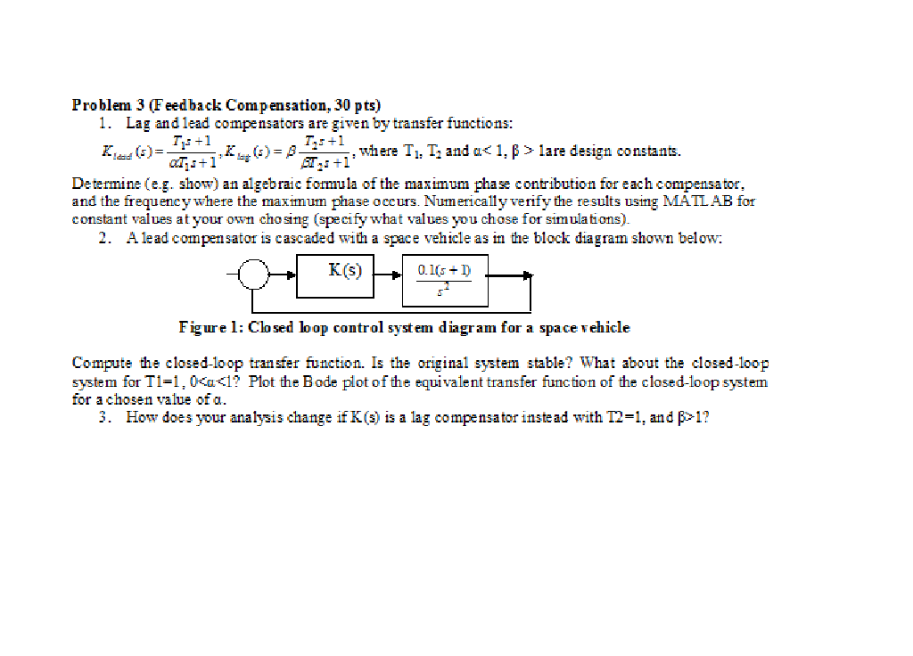 Lag and lead compensators are given by transfer | Chegg.com