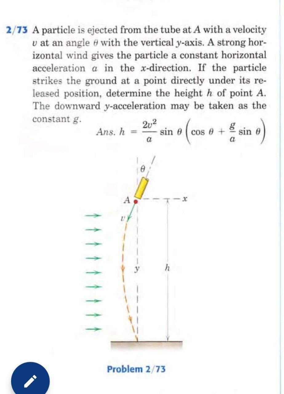 Solved 2/73 A particle is ejected from the tube at A with a | Chegg.com
