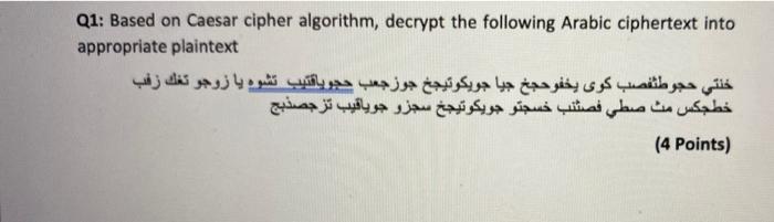Solved Q1: Based on Caesar cipher algorithm, decrypt the | Chegg.com