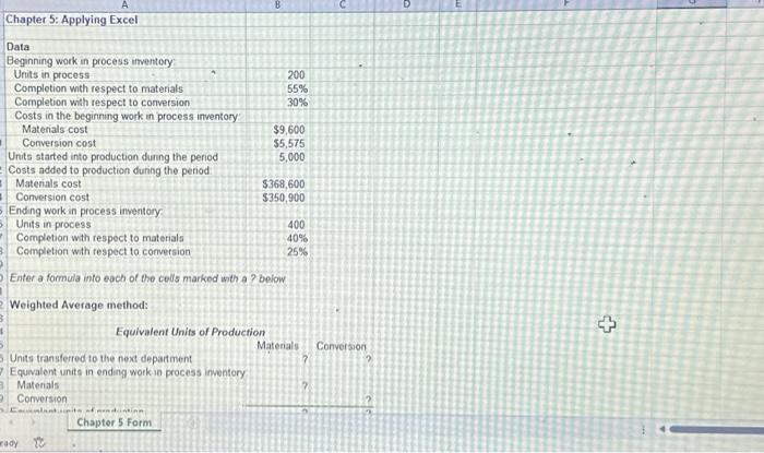 Solved A Chapter 5: Applying Excel Data Beginning work in | Chegg.com