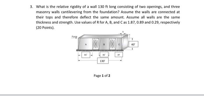 Solved 3. What is the relative rigidity of a wall 130 ft | Chegg.com