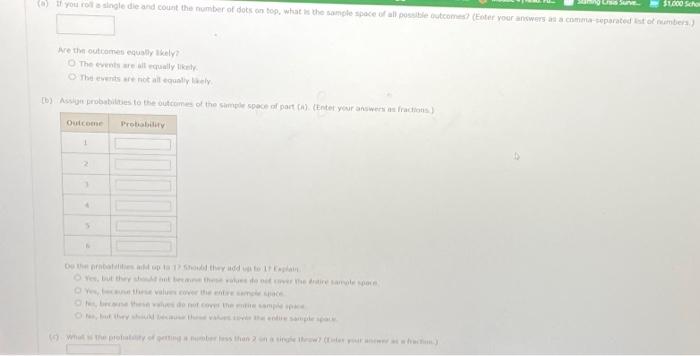 (a) If you roll a single die and count the number of | Chegg.com