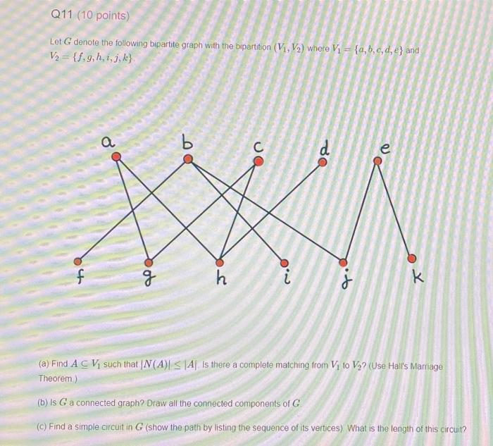 Solved Q11 (10 points) Let G denote the following bipartite | Chegg.com Solved Q11 (10 points) Let G denote the following bipartite | Chegg.com