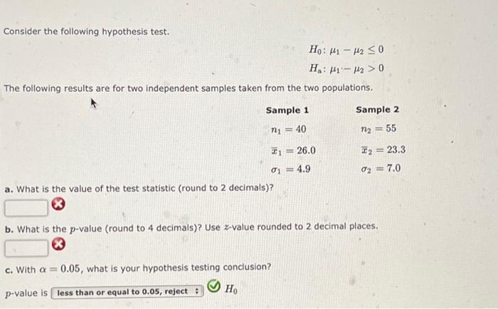 Solved Consider the following hypothesis test. Ho: μι – με | Chegg.com