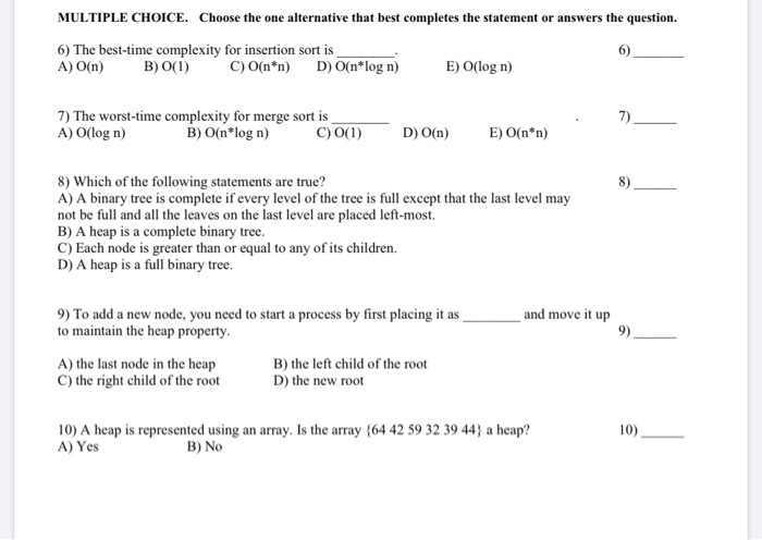 Solved MULTIPLE CHOICE. Choose the one alternative that best | Chegg.com