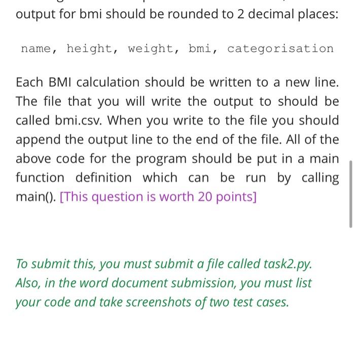 Solved In this question you will write a body mass index | Chegg.com