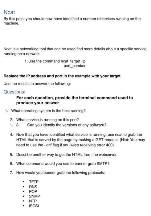 Solved Ncat By this point you should now have identified a | Chegg.com
