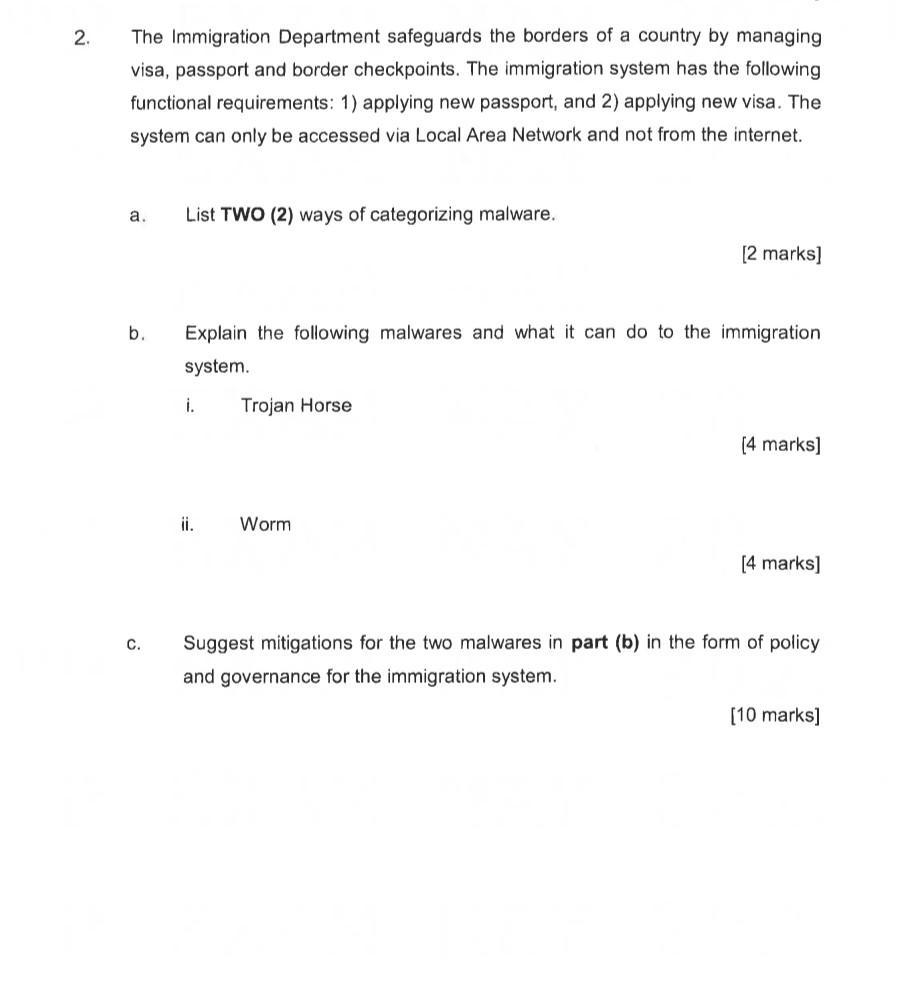 Solved The Immigration Department safeguards the borders of | Chegg.com