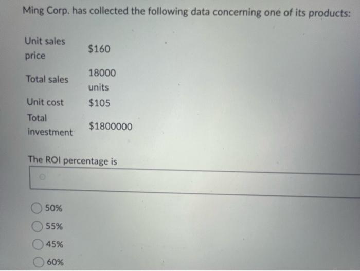 Solved Ming Corp. has collected the following data | Chegg.com