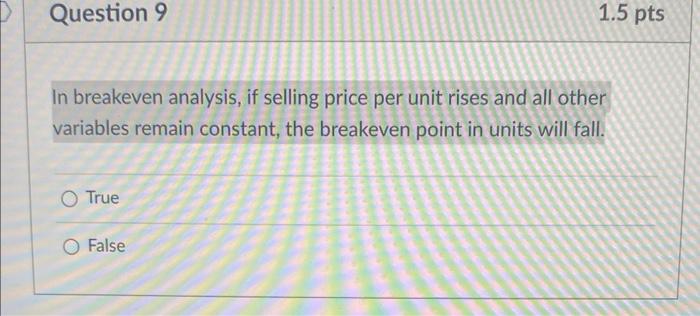 Solved In breakeven analysis, if selling price per unit | Chegg.com