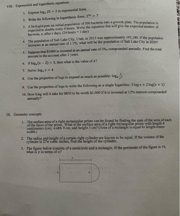 Solved I have to take a placement test for college algebra | Chegg.com