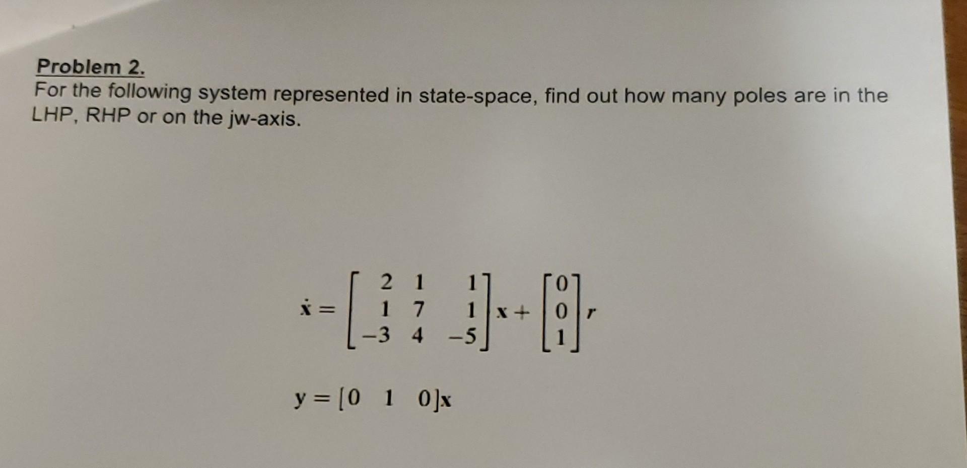 Solved Problem 2. For the following system represented in | Chegg.com
