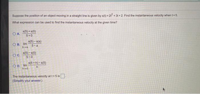 Solved Suppose The Position Of An Object Moving In A