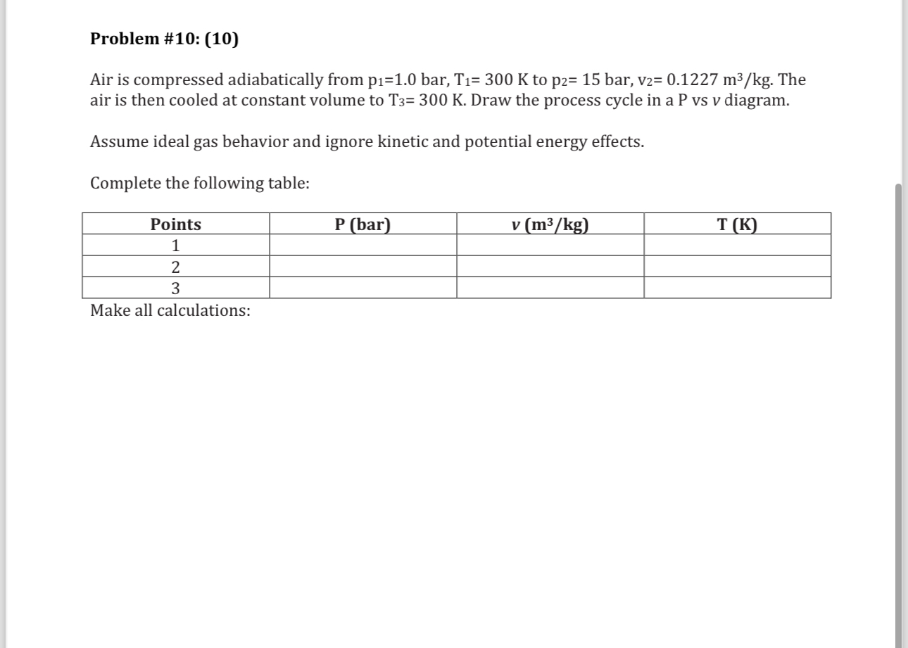 Solved Problem #10: (10)Air is compressed adiabatically from | Chegg.com