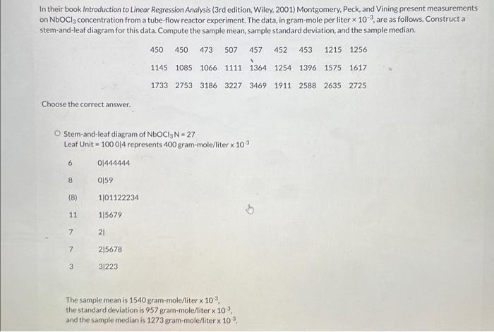 Stem-and-leaf diagram of NbOCl3 N=27 Leaf Unit =100 | Chegg.com