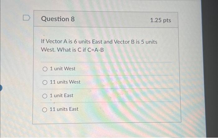 Solved Question 8 If Vector A is 6 units East and Vector B | Chegg.com