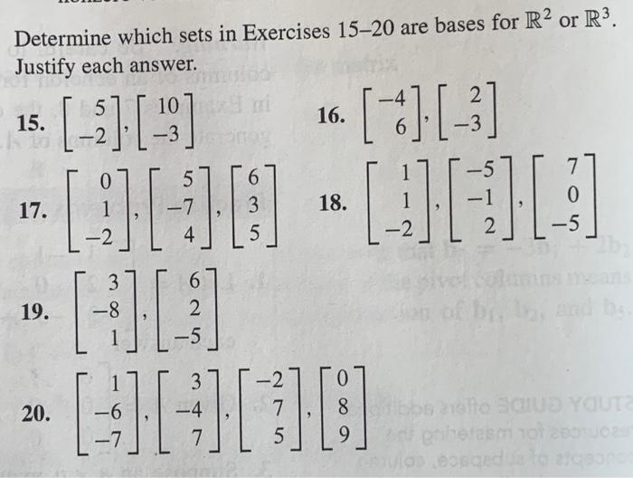 Solved Determine which sets in Exercises 15-20 are bases for | Chegg.com